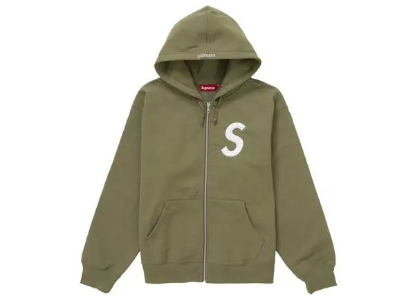 Supreme Logo Zip Up Hooded Sweatshirt - Light Olive | Editorialist